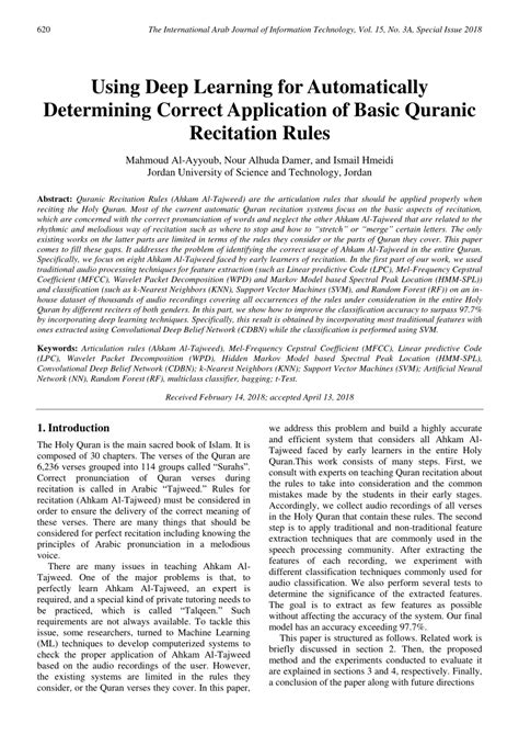 Pdf Using Deep Learning For Automatically Determining Correct Application Of Basic Quranic