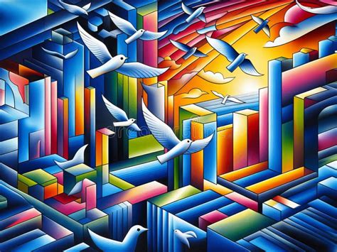 Geometric Pattern Of Vibrant Birds Stock Illustration Illustration Of