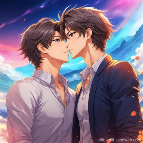 Anime Style Two Men Kissing Stable Diffusion Online