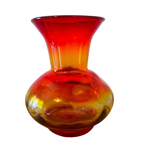 Vintage Amberina Hand Blown Glass Vase 6h Etsy