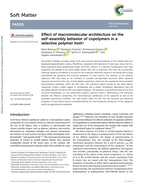 Pdf Effect Of Macromolecular Architecture On The Self Assembly Behavior Of Copolymers In A