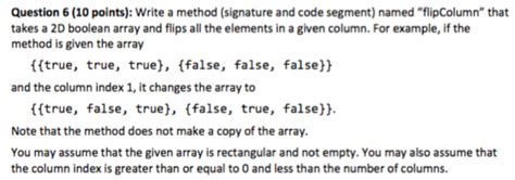 Solved Question 6 10 Points Write A Method Signature And