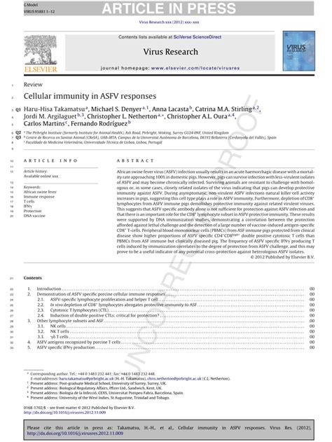 Pdf Cellular Immunity In Asfv Responses