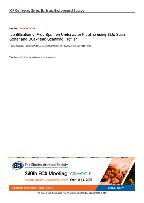 Pdf Identification Of Free Span On Underwater Pipeline Using Side Scan Sonar And Dual Head