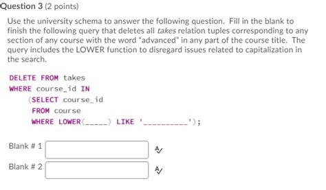 solved question 1 2 points using the university schema