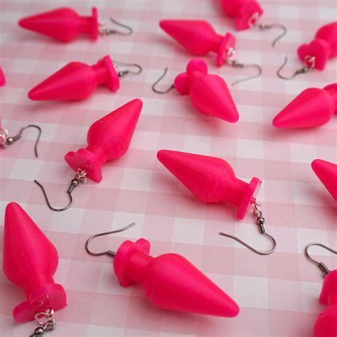 Heart Butt Plug Earrings Neon Pink Love Sex Toys Naughty Etsy