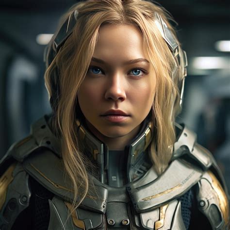 Premium Ai Image A Woman With Blonde Hair And A Silver Helmet Is