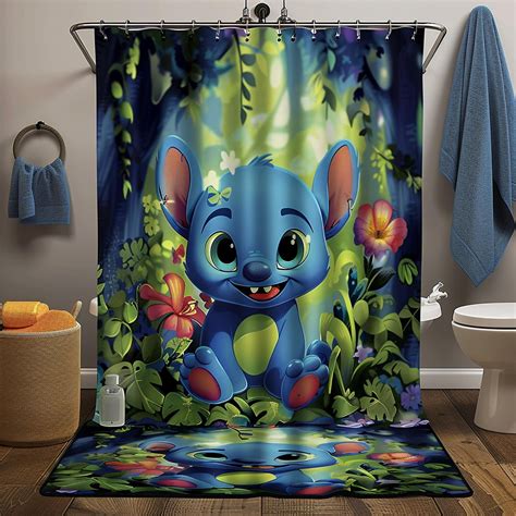 Stitch In The Forest Cartoon Character Bathroom Set Withand Curtain