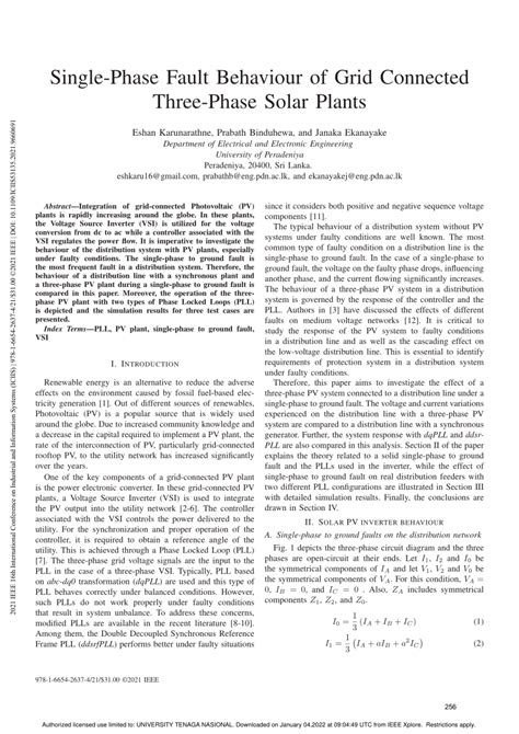 Pdf Single Phase Fault Behaviour Of Grid Connected Three Phase Solar Plants
