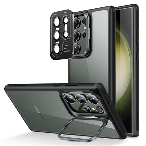 Samsung Galaxy S23 Ultra Ständer Hülle und Linsen Schutzfolien Set