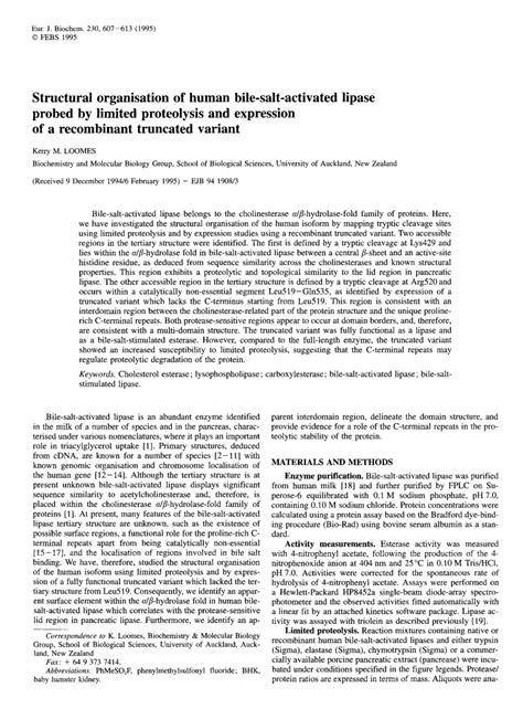 Pdf Structural Organisation Of Human Bile‐salt‐activated Lipase