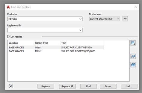 solved find and replace dialogue box options autodesk community