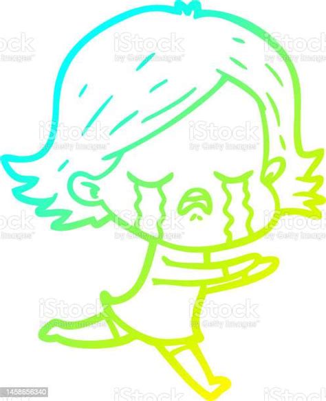 Dessin Au Trait Dégradé Froid Dune Fille De Dessin Animé Pleurant