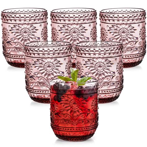 Hacaroa 6 Pack 12 Oz Drinking Glasses Vintage Water Glasses Purple