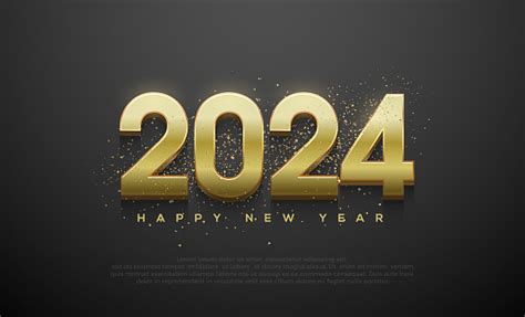 반짝이는 3d 골드 숫자와 함께 2024년 새해 복 많이 받으세요 새해 축하 디자인입니다 포스터 배너 달력 및 인사말을 위한