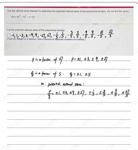 Solved Use The Rational Zeros Theorem To Determine The Potential