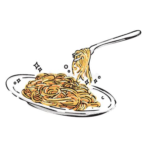 Spaghetti Dish Hand Drawn Outline Style Vector Illustration Stock