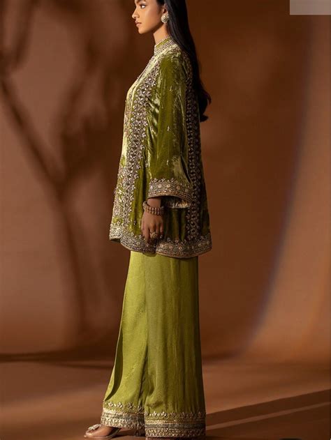 Embroidered Pant Suit Set Oliver Green Velvet Suit Blazer Pant Set