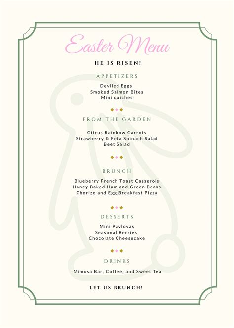 Easter Menu Template Customizable In Canva Brunch Lunch Or Dinner