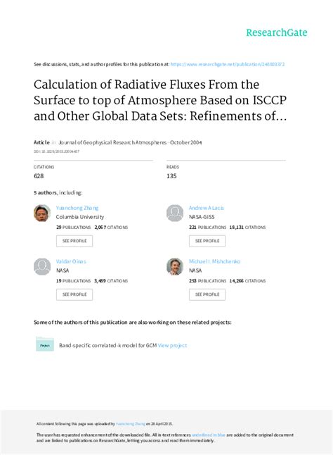 Pdf Calculation Of Radiative Fluxes From The Surface To Top Of Atmosphere Based On Isccp And