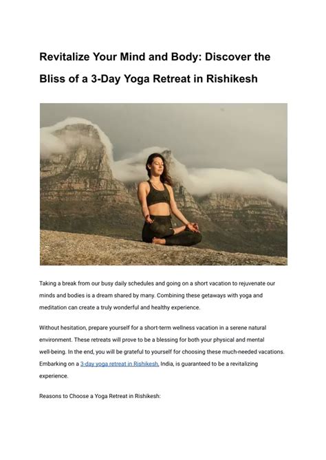 Ppt Revitalize Your Mind And Body Discover The Bliss Of A 3 Day Yoga