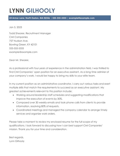 Best Executive Assistant Cover Letter Examples For 2026