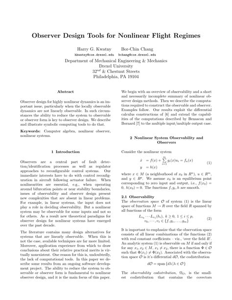 PDF Observer Design Tools For Nonlinear Flight Regimes