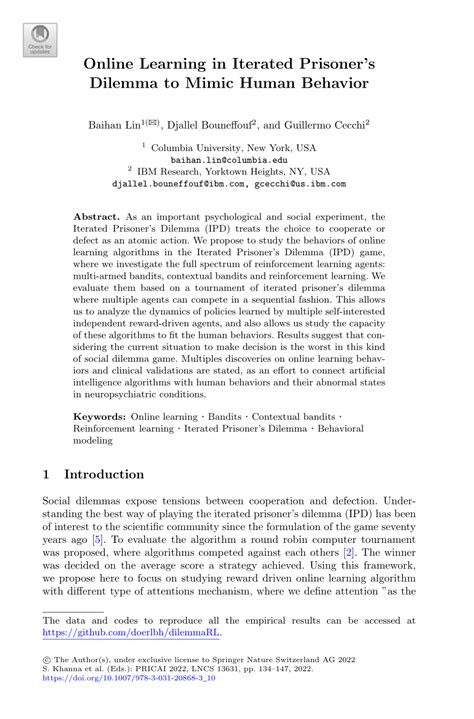 Pdf Online Learning In Iterated Prisoners Dilemma To Mimic Human