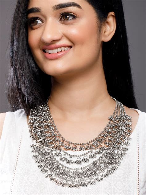 Buy Anouk Women Silver Toned And Black Silver Plated Handcrafted Necklace