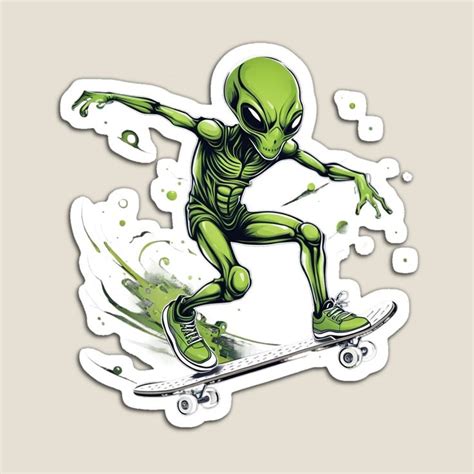 Alien On Skateboard Magnet For Sale By Jackfreestone In 2024 Scary