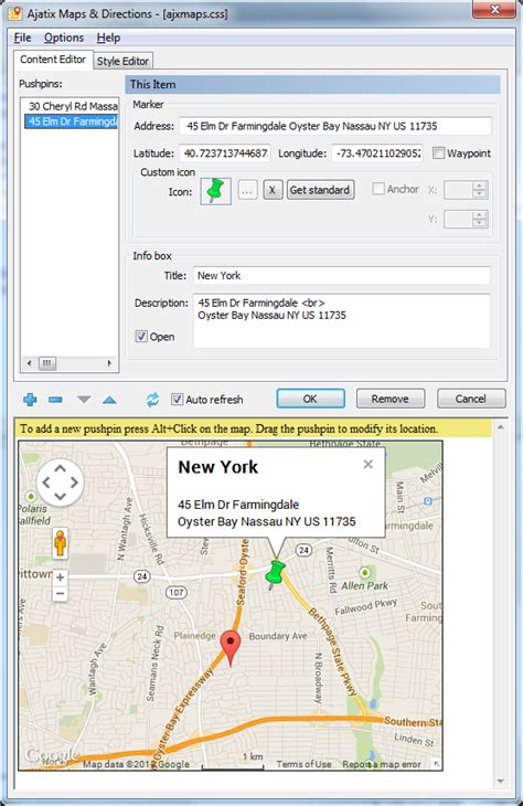 Ajatix Maps And Directions Dreamweaver Extension Editing Maps