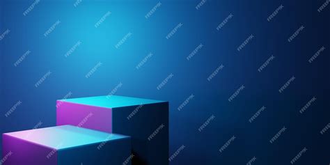 紫と青のネオンライトの抽象的な幾何学的背景の3dレンダリング。サイエンスフィクションのイラスト プレミアム写真