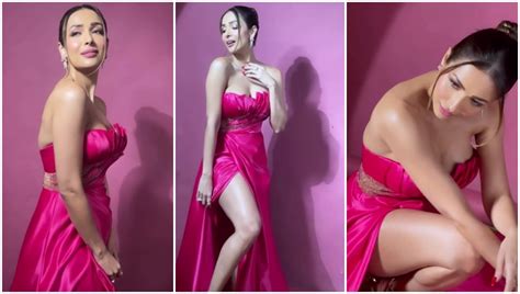 Malaika Aroras Strapless Hot Pink Gown Featuring Thigh High Slit