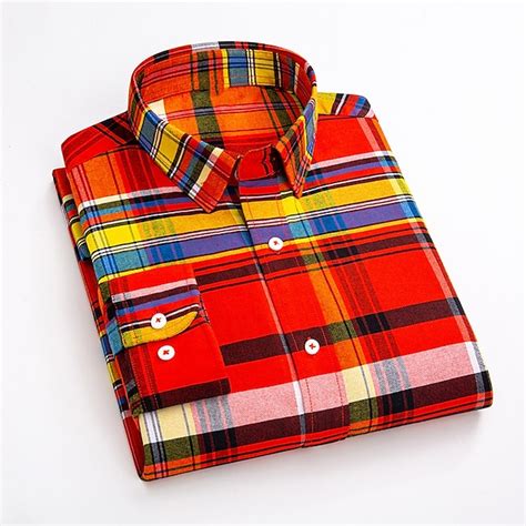 Mens Dress Shirt Plaid Shirt Button Down Shirt Collared Shirt Yellow