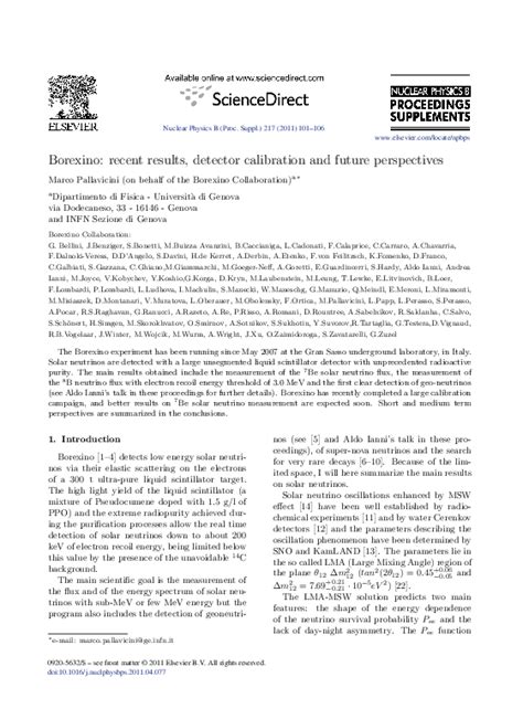 Pdf Borexino Recent Results Detector Calibration And Future Perspectives