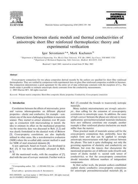 Pdf Connection Between Elastic Moduli And Thermal Conductivities Of