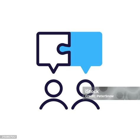 퍼즐 조각은 두 사람이 말하는 것 위에 말풍선으로 연결되어 있습니다 팀워크 의사 소통 파트너십을 위한 벡터 일러스트레이션 조언에 대한 스톡 벡터 아트 및 기타 이미지