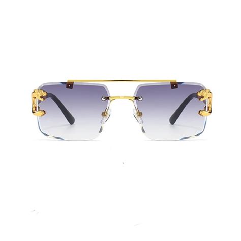 New Stylish Rimless Luxurious Panther Face Golden Light Uv 400 Unisex