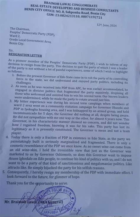 Benjamin Obaseki Others Resign From Pdp In Edo Politics Nigeria