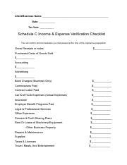Schedule C Income Expenses Checklist Pdf Client Business Name Date Tax Year Schedule C