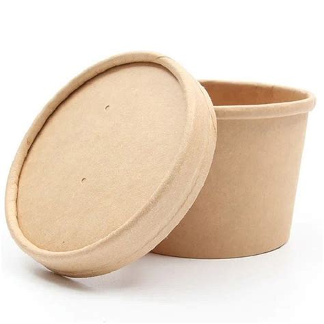 Brown Round Kraft Paper Food Container With Paper Lid For Event And