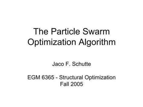 Particle Swarm Optimization In Matlab Ppt