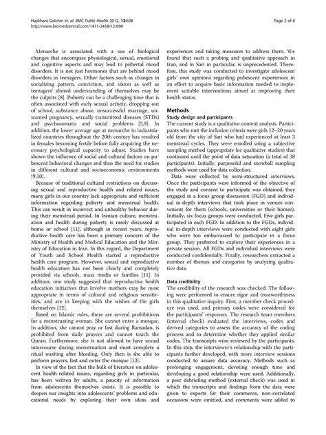 Solution The Experience Of Puberty In Iranian Adolescent Girls A Qualitative Content Analysis