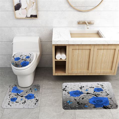 Badu Bg Дървен флорален подов килим против плъзгане и водоустойчив комплект завеси за душ