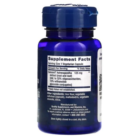 Life Extension Optimized Ashwagandha Extract 60 Caps Ez Health Beauty