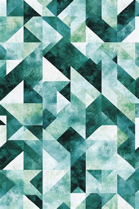 A Geometric Pattern Of Overlapping Triangles In Shades Of Green And Teal Stock Illustration