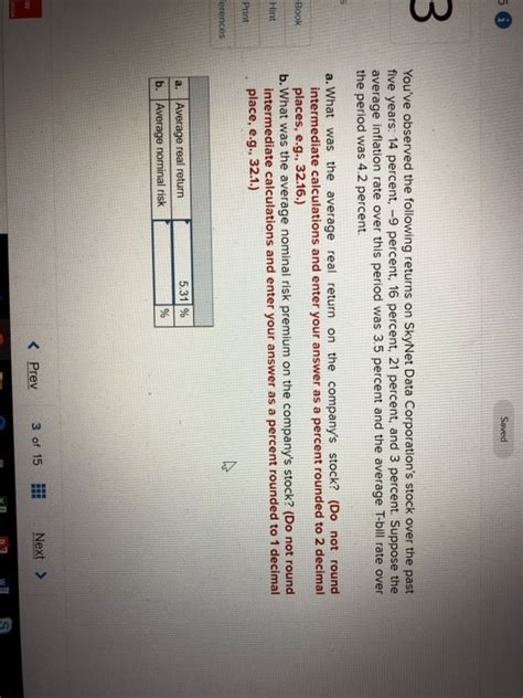 Solved 3 You Ve Observed The Following Returns On SkyNet Chegg