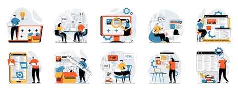 Premium Vector Web Development Concept With People Scenes Mega Set In