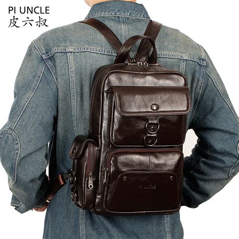 Mochila De Couro Genu No Para Homens Bolsa Mensageiro Multifun Es