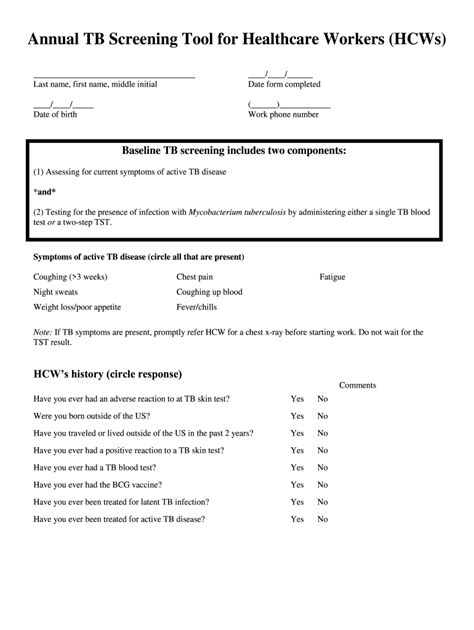 Printable Tb Screening Form